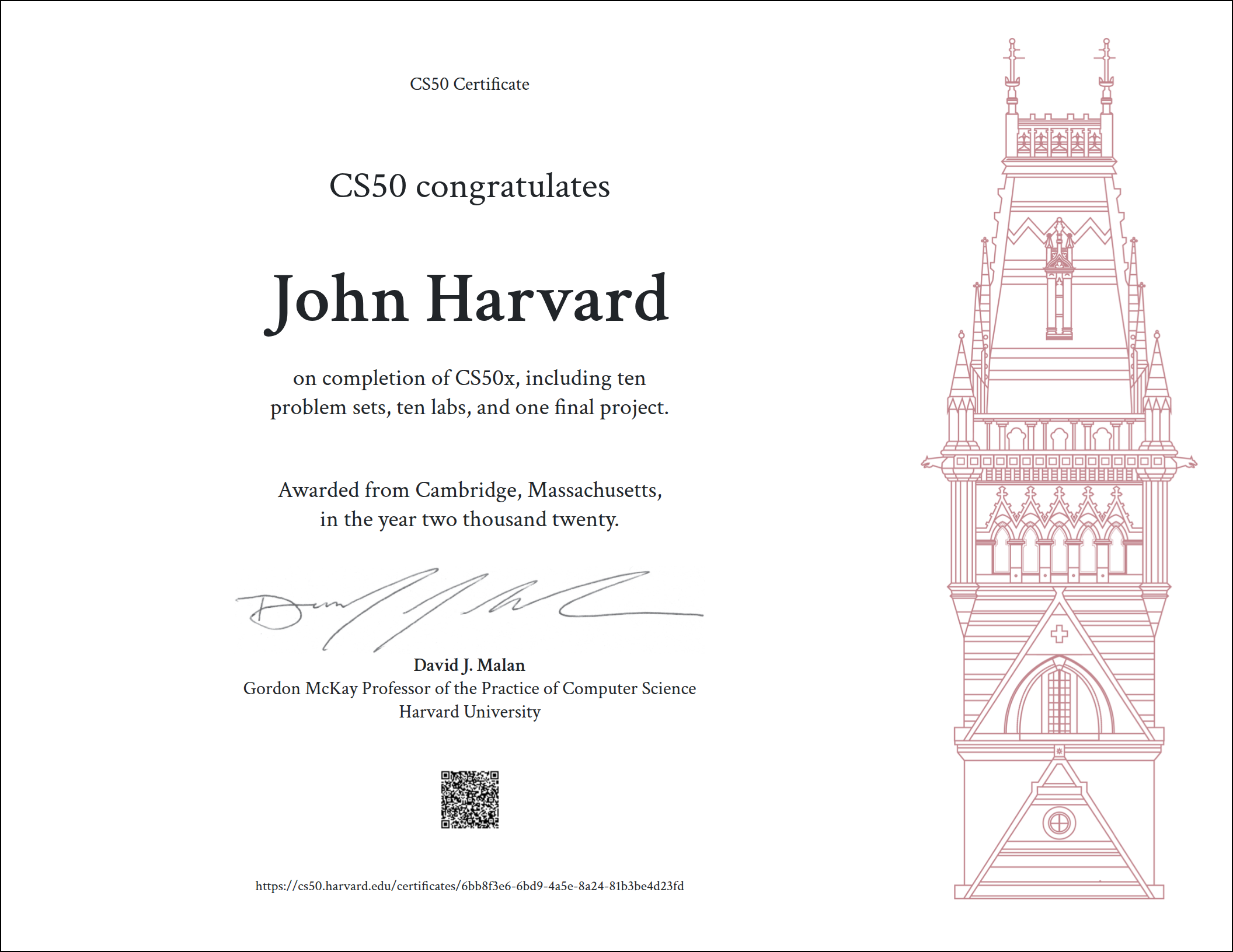 CS50 Certificate CS50x 2021 CS50 Certificate CS50x 2021